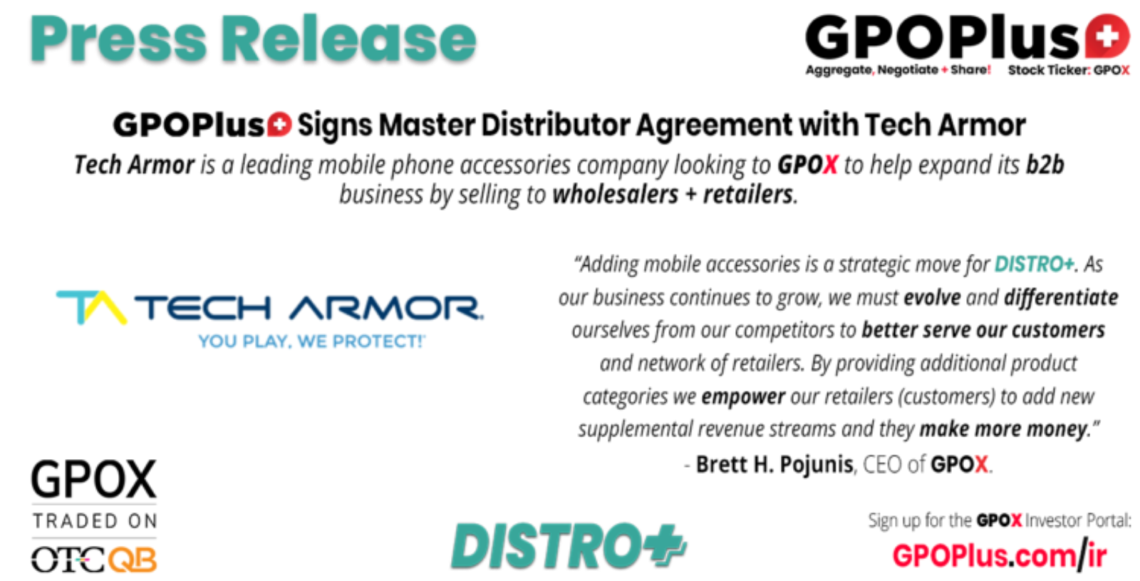 GPOPlus+ Signs Master Distributor Agreement with Tech Armor | GPO Plus ...