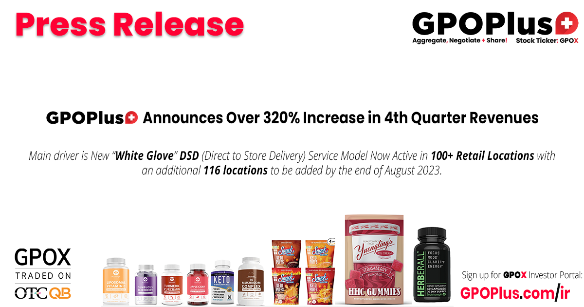 GPOPlus+ Announces Over 320% Increase in 4th Quarter Revenues - GPO Plus, Inc. | Stock Symbol ...