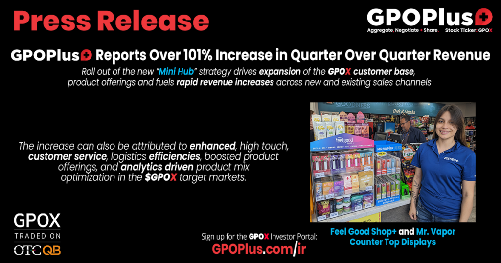GPOPlus+ Reports Over 101% Increase in Quarter Over Quarter Revenue | GPO Plus, Inc.